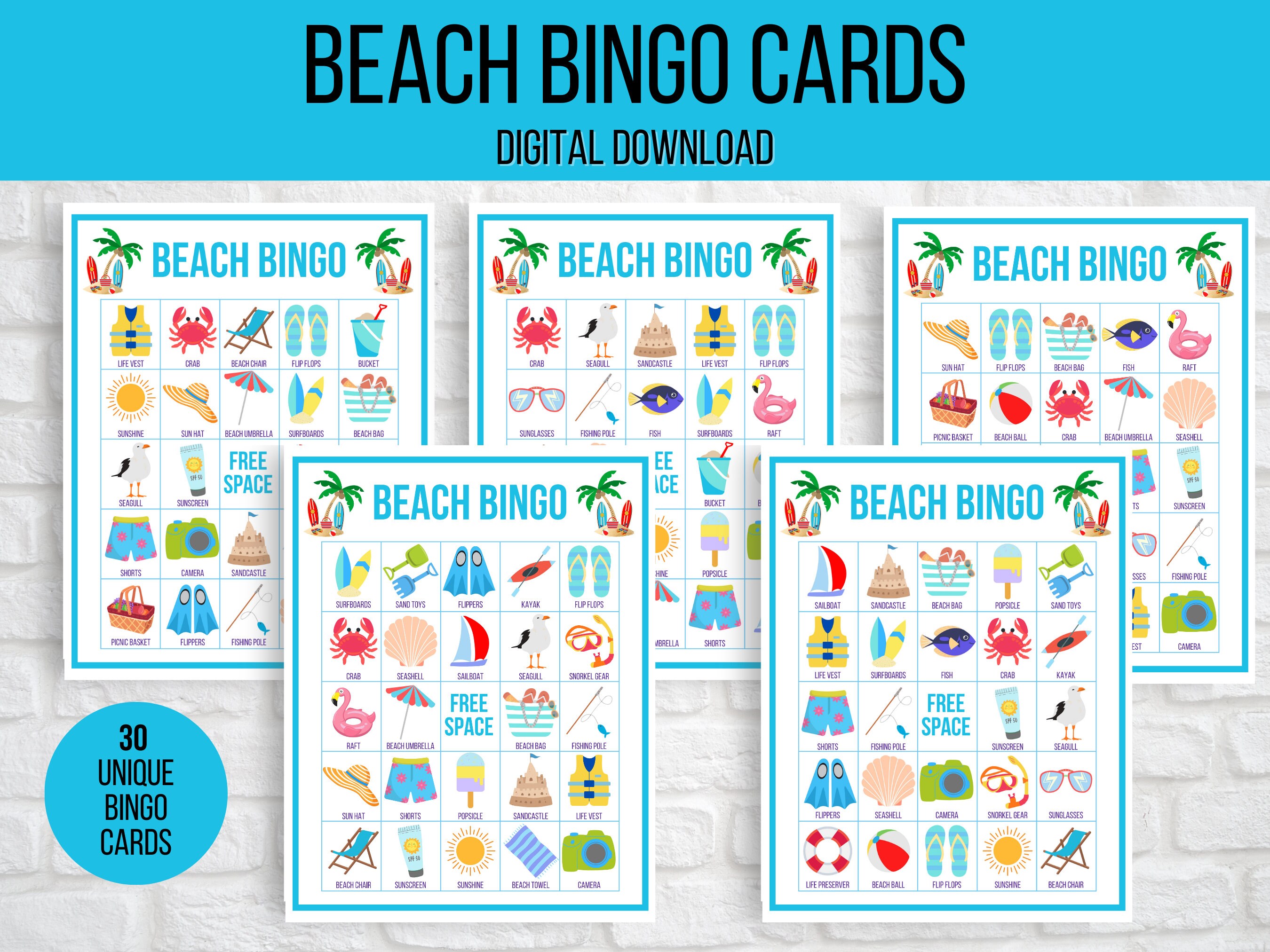 Beach Bingo Fun in the Sun Bingo 30 Printable Beach Bingo - Etsy