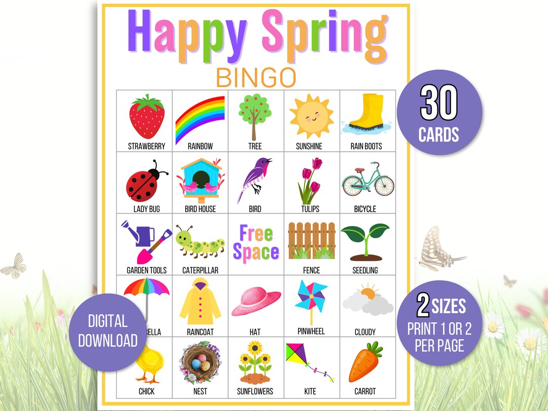 Spring Bingo, 30 Spring Bingo Cards, Spring Activity for Kids, Kids ...