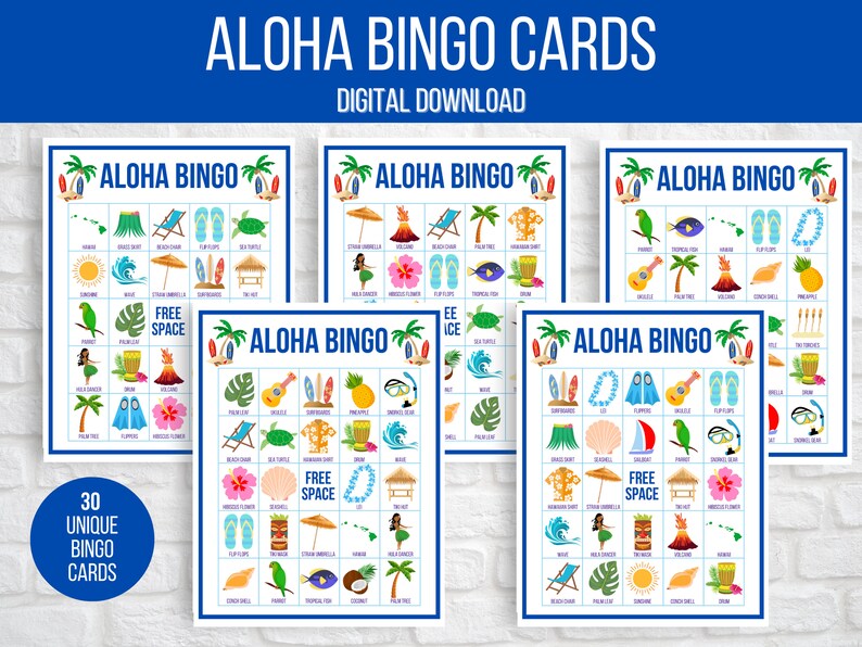 Aloha Bingo Luau Bingo Hawaiian Bingo 30 Printable Luau - Etsy