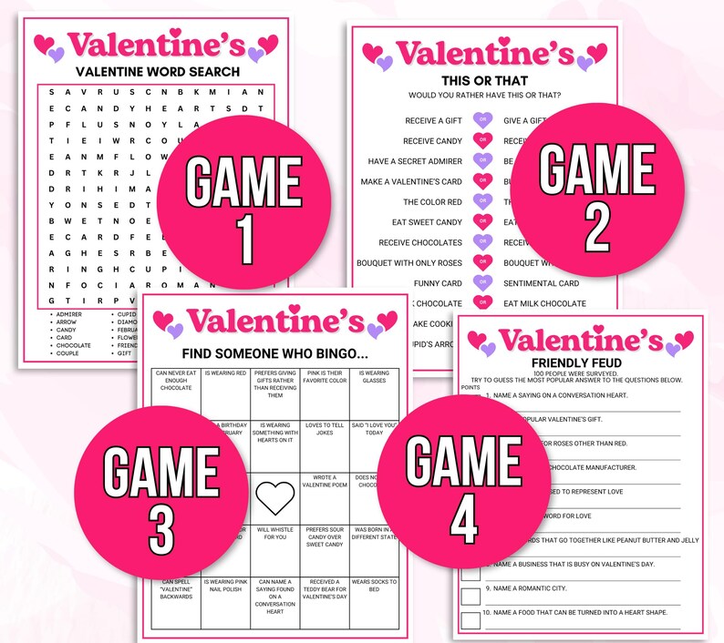Valentine's Day Game Bundle, 45 Printable Valentines Games, Valentines ...
