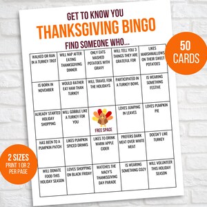 Thanksgiving Get to Know You Bingo Find Someone Who Bingo - Etsy