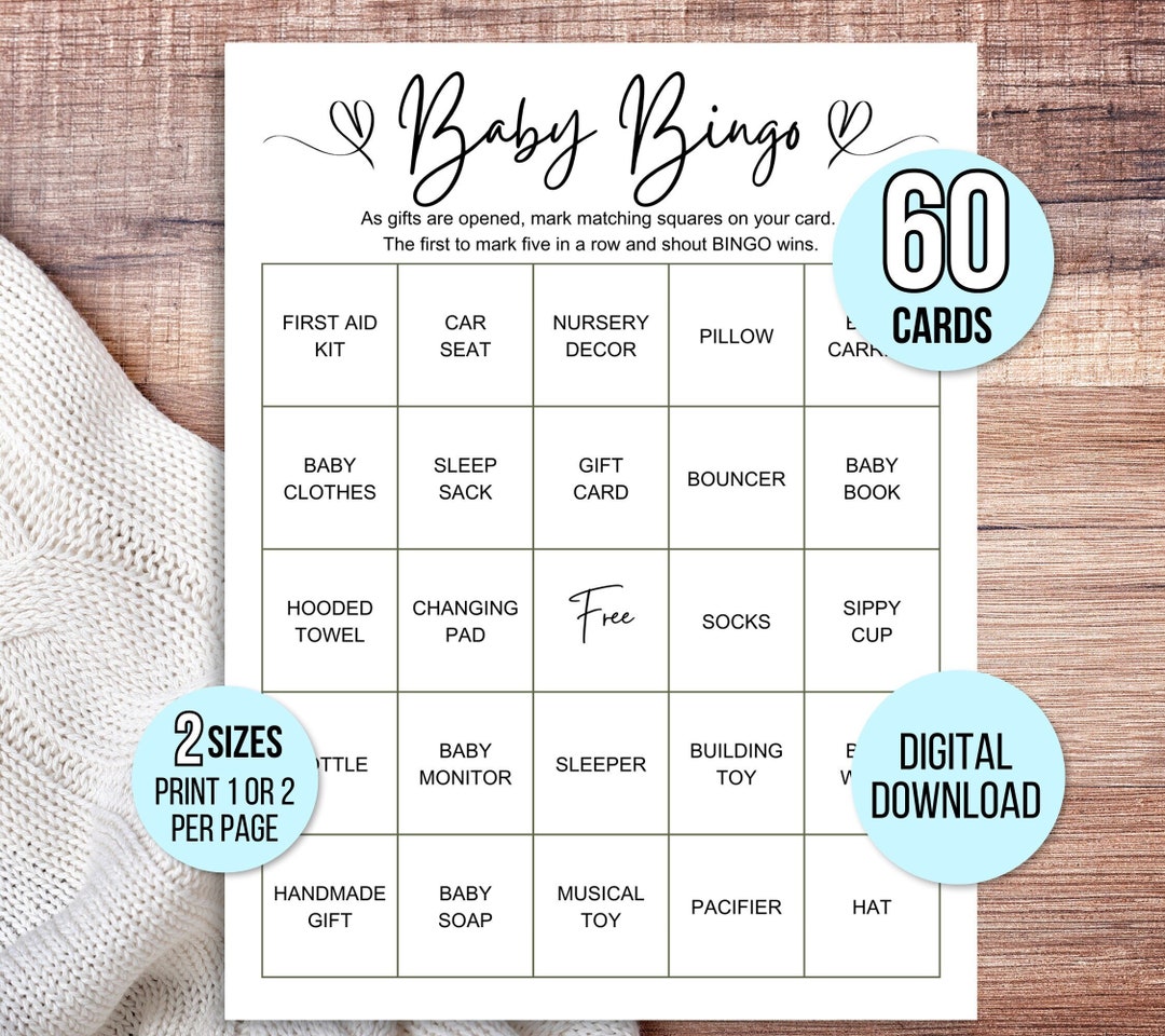 60 Baby Shower Bingo Cards, Unique Prefilled Baby Bingo Game Cards ...