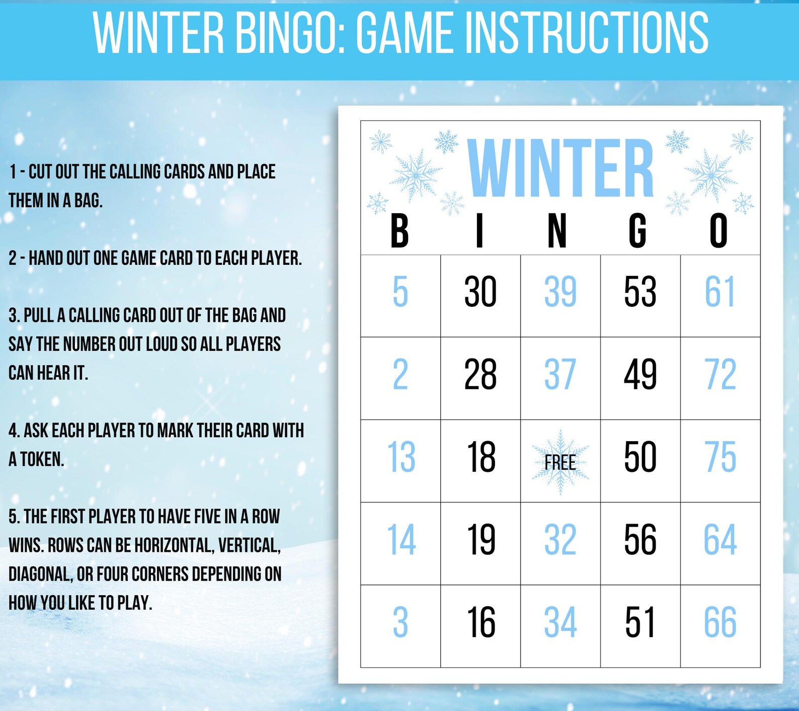 300 Winter Bingo Cards, Winter Number Bingo, Winter Carte Bingo, Winter ...