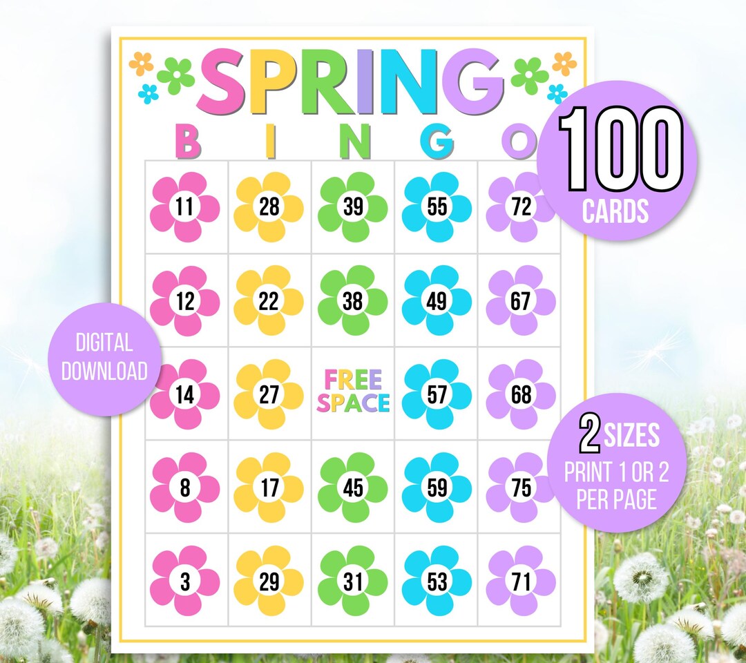 Spring Bingo, 100 Spring Bingo Cards, Spring Carte Bingo, Spring ...