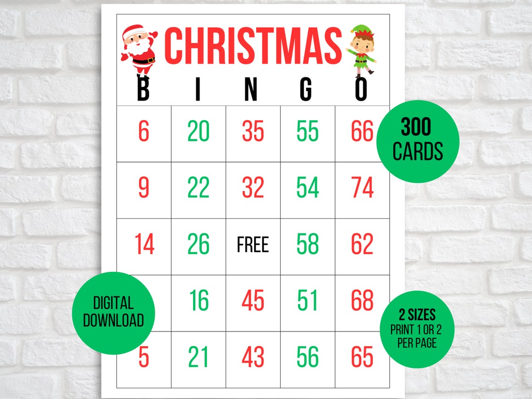 300 Christmas Bingo Cards, 1, 2, or 4 per Page, Christmas Party Game ...