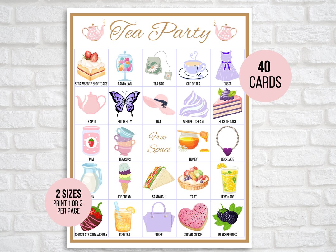 Tea Party Bingo, 40 Unique Printable Tea Party Bingo Cards, Tea Party ...