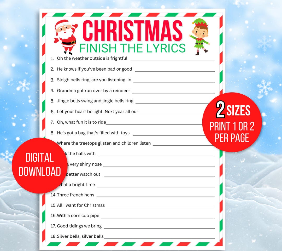 Christmas Finish the Lyrics, Holiday Party Game, Fun Christmas Game ...