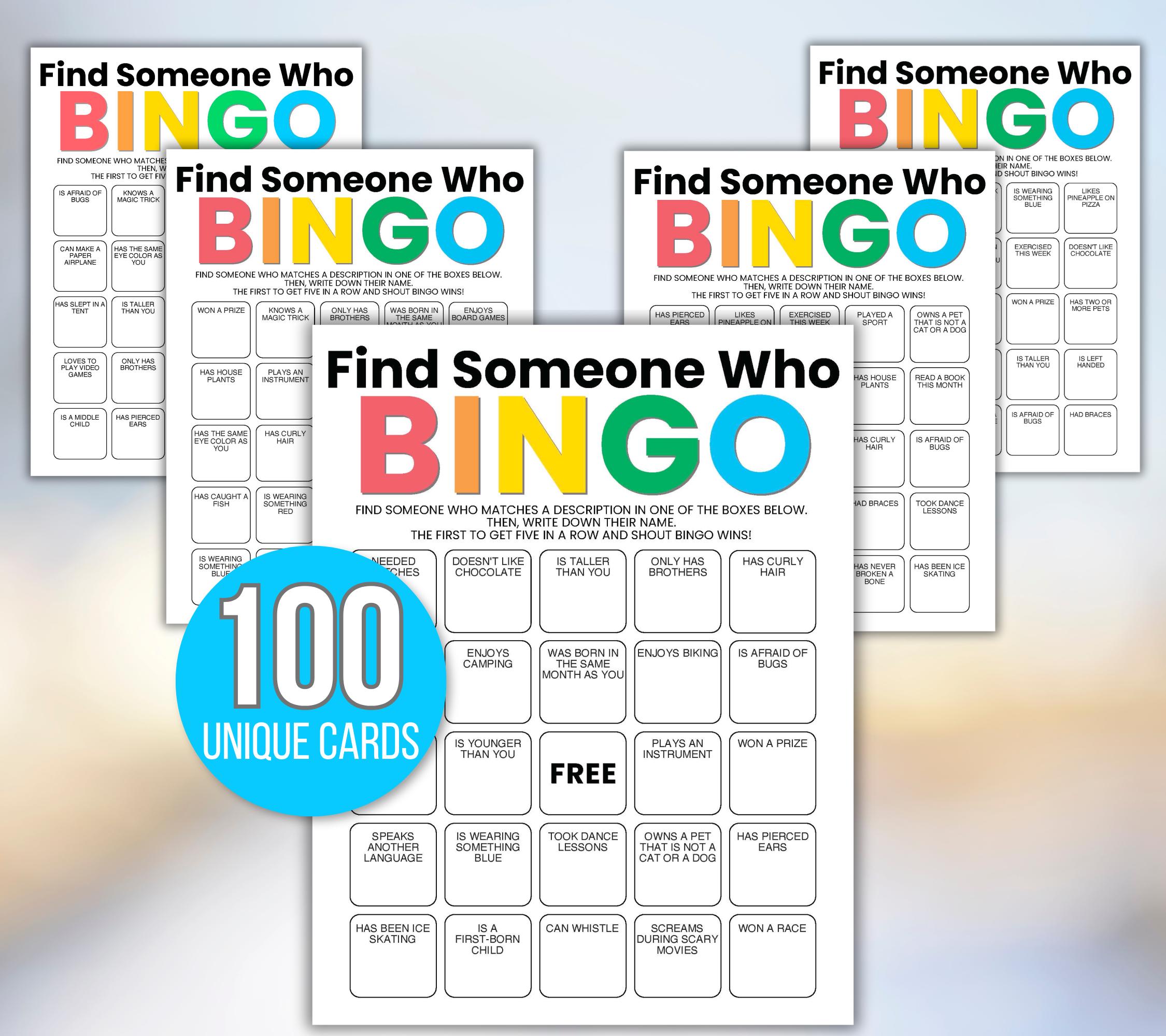 Get to Know You Bingo, Find Someone Who Bingo, Find the Guest Bingo ...