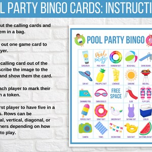 Pool Party Bingo, 30 Unique Printable Pool Bingo Cards, Pool Party Game ...
