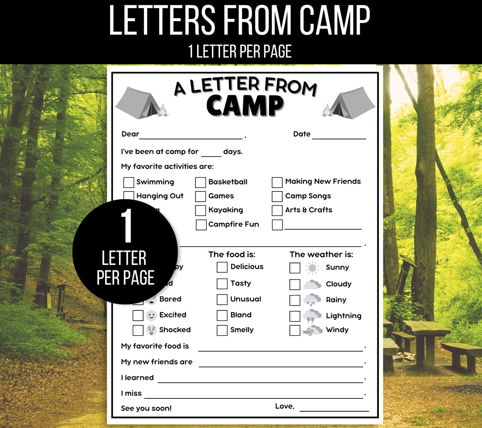 Letters From Camp, Summer Camp Letters, Printable Letter From Camp ...