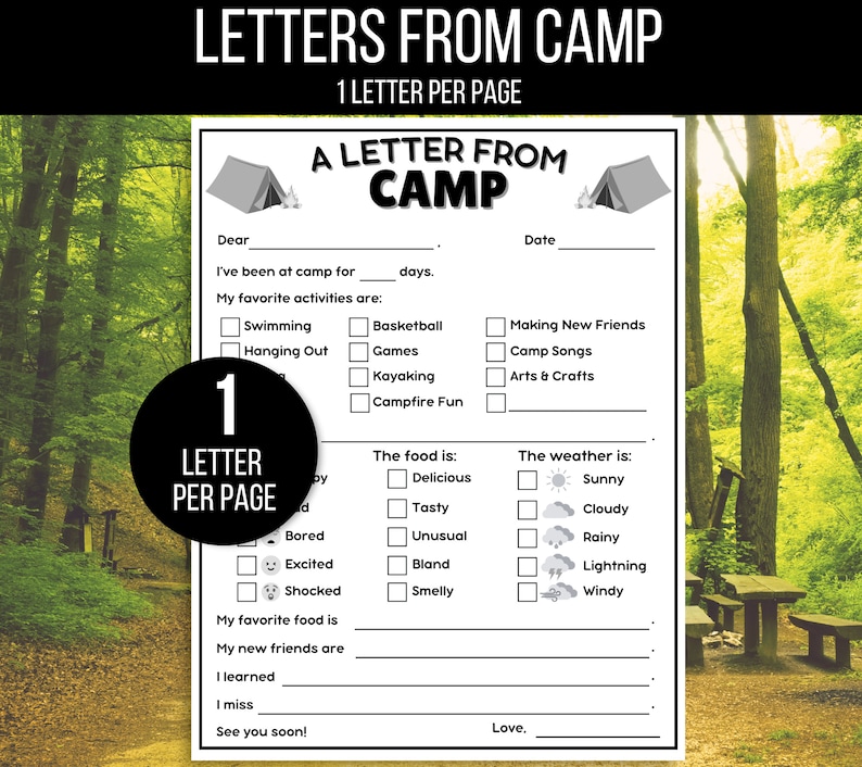 Letters From Camp, Summer Camp Letters, Printable Letter From Camp ...
