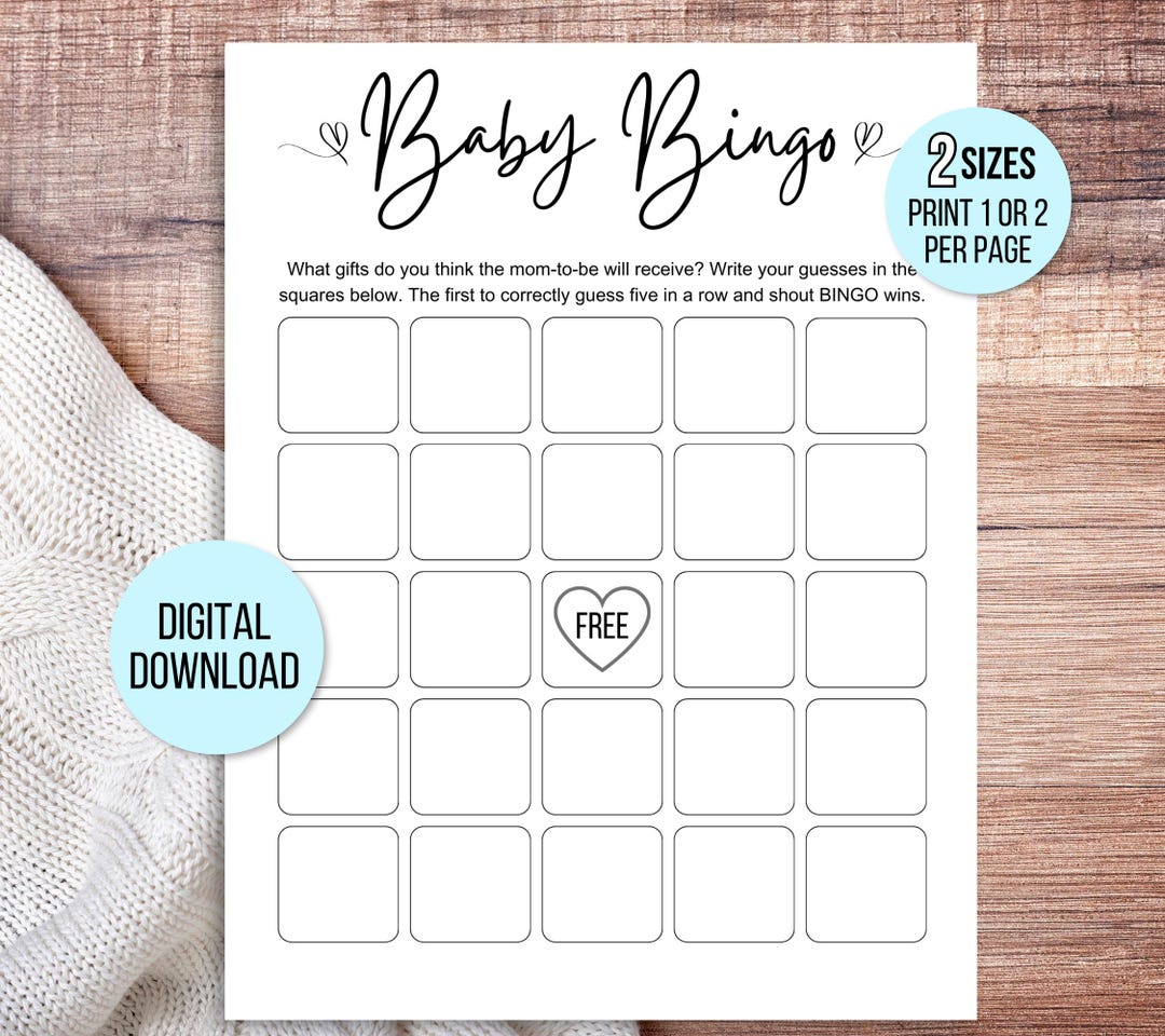 Blank Baby Shower Bingo Cards, Baby Bingo Game Cards, Baby Gift Bingo ...