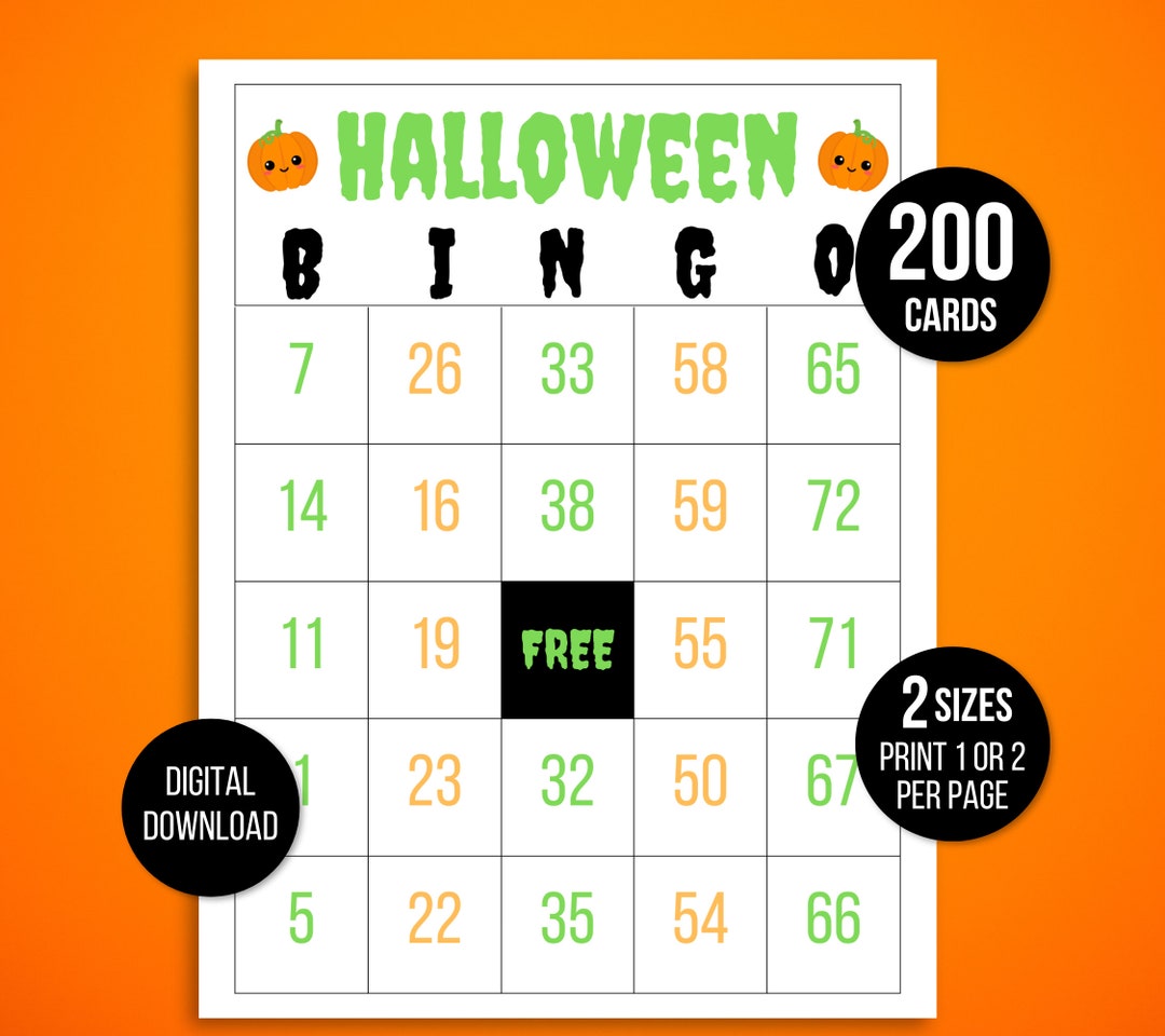 200 Halloween Bingo Cards, Halloween Number Bingo, Halloween Party Game ...