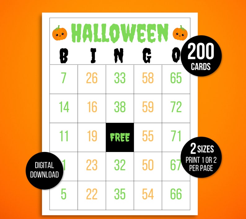 200 Halloween Bingo Cards, Halloween Number Bingo, Halloween Party Game ...