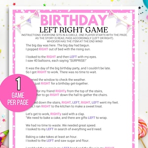 Left Right Birthday Game, Right Left Birthday Game, Girls Birthday Pass ...