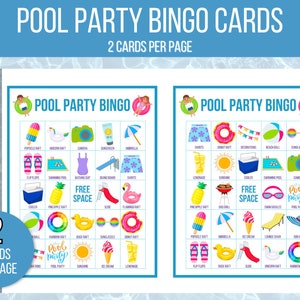 Pool Party Bingo, 30 Unique Printable Pool Bingo Cards, Pool Party Game ...