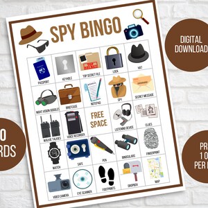 Spy Bingo 30 Printable Spy Bingo Cards Spy Party Game Spy - Etsy UK