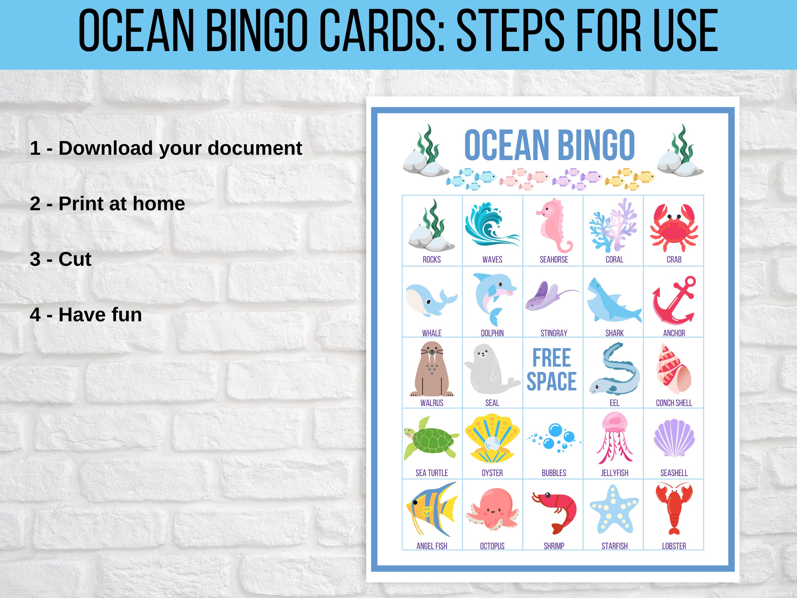 Ocean Bingo Under the Sea Bingo 30 Printable Ocean Bingo - Etsy
