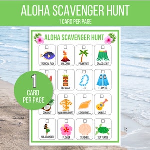 Aloha Scavenger Hunt, Printable Aloha Party Game, Aloha Birthday, Aloha ...