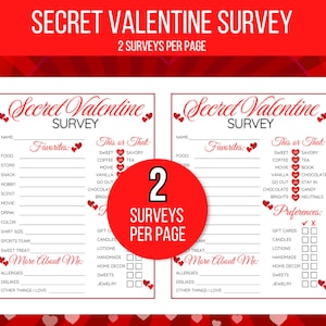 Secret Valentine Survey, Secret Valentine Gift Exchange, Printable ...