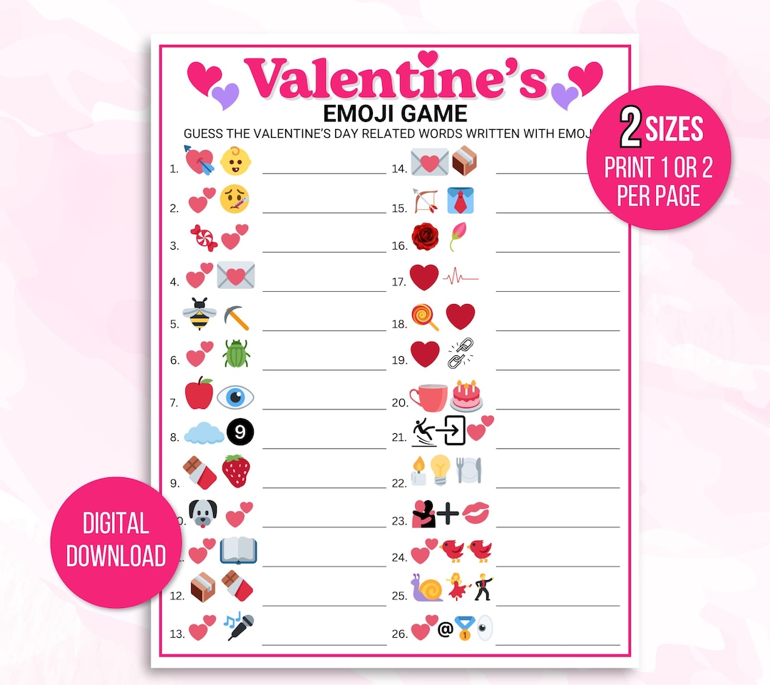 Valentine's Day Emoji Game, Emoji Valentine's Day Game, Valentine's ...