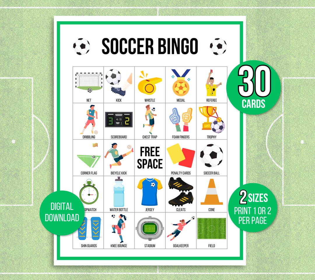 Soccer Bingo, 30 Soccer Bingo Cards, Soccer Game, Soccer Activity, Kid ...