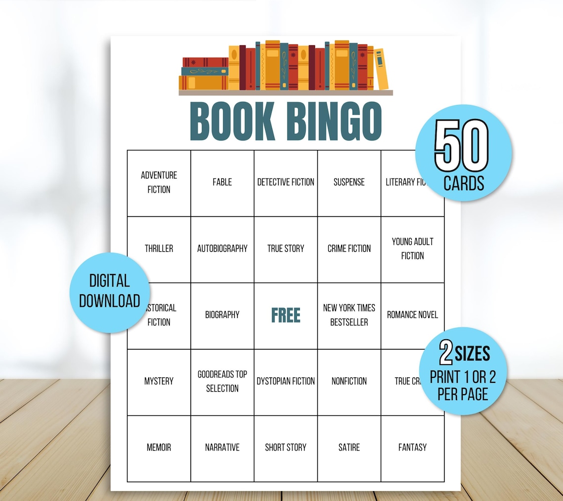 Book Bingo, 50 Book Club Bingo Cards, Book Bingo for Adults, Book ...