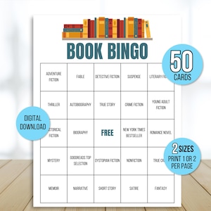 Book Bingo, 50 Book Club Bingo Cards, Book Bingo for Adults, Book ...