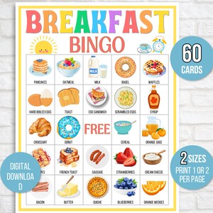 Breakfast Bingo, 60 Printable Breakfast Bingo Cards, Breakfast Bingo ...