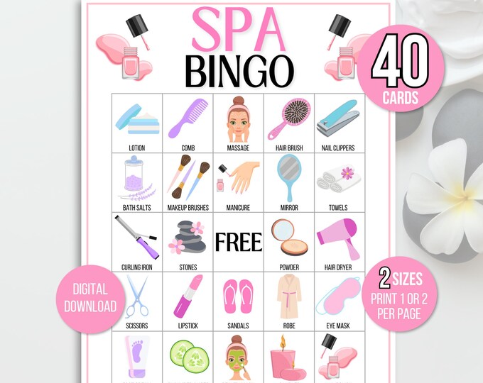 Spa Bingo, 60 Spa Bingo Cards, Spa Birthday Party Game, Spa Themed ...