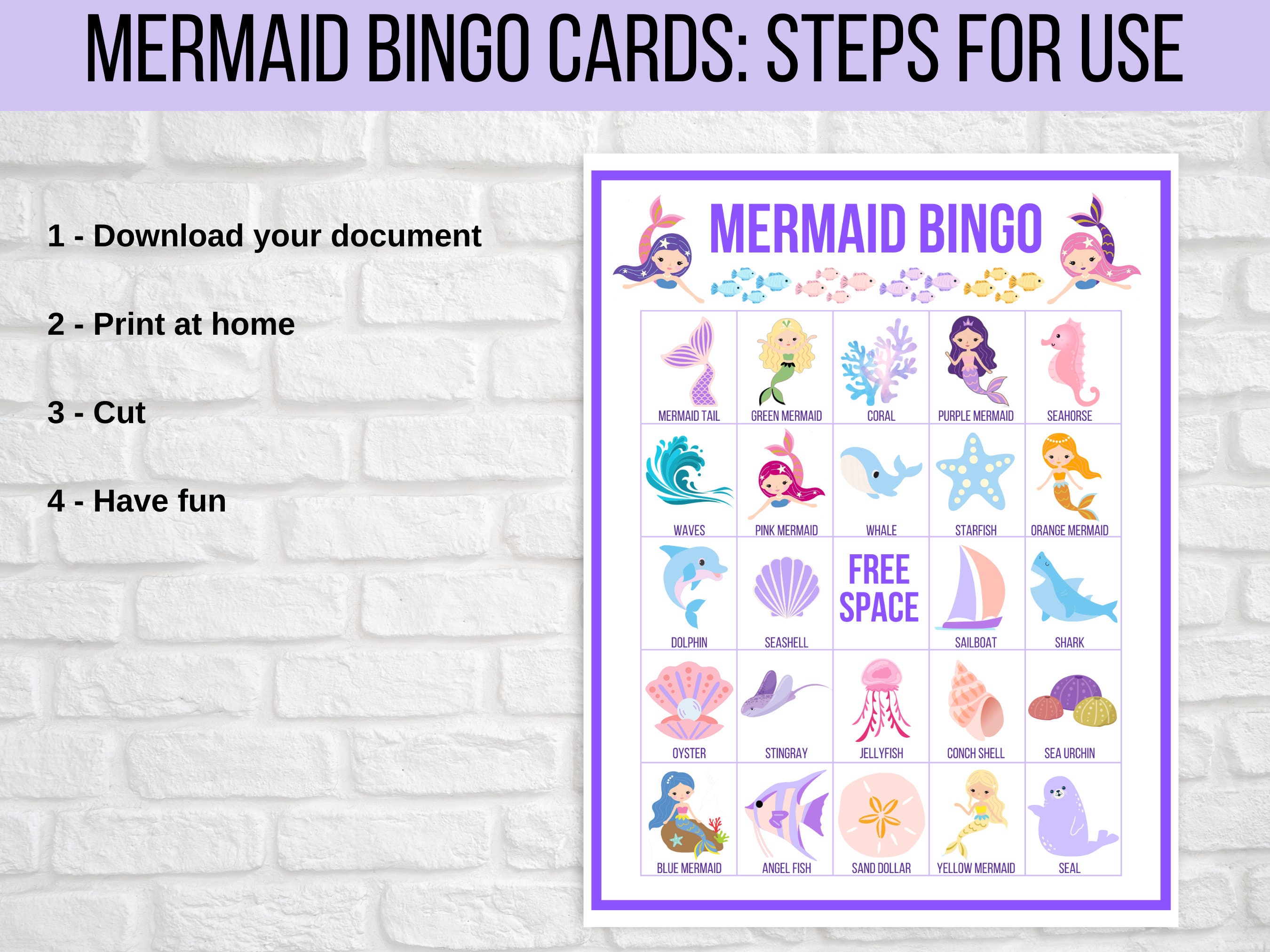 Mermaid Bingo 30 Unique Printable Mermaid Bingo Cards - Etsy Canada