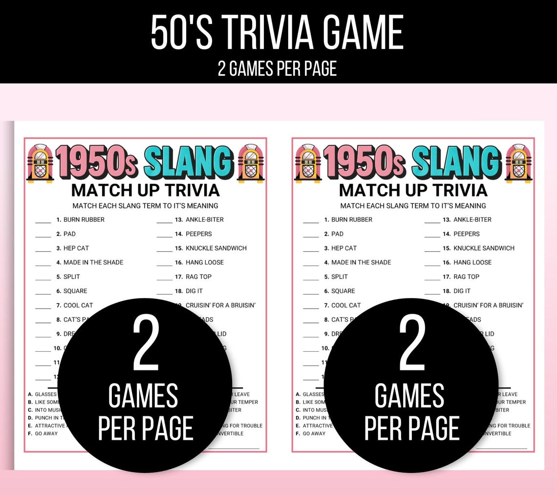 50s Trivia Game, 50s Game, 50s Slang Game, 50s Pop Culture Quiz, Fun ...