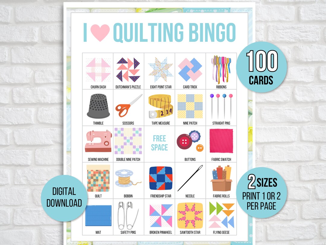 Quilt Bingo, 100 Printable Quilt Bingo Cards, Quilting Bingo, Quilting ...