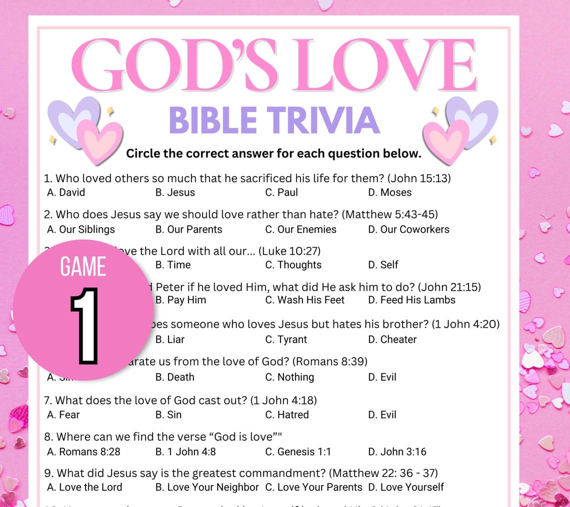 Gods Love Bible Trivia Game, Gods Love Game, Valentine’s Bible Trivia ...