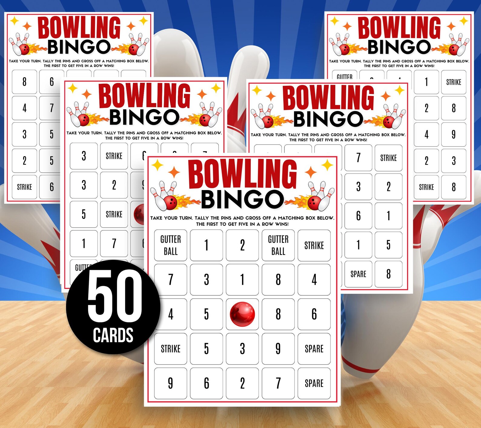 Bowling Bingo, 50 Bowling Bingo Cards, Bowling Game, Bowling Activity ...