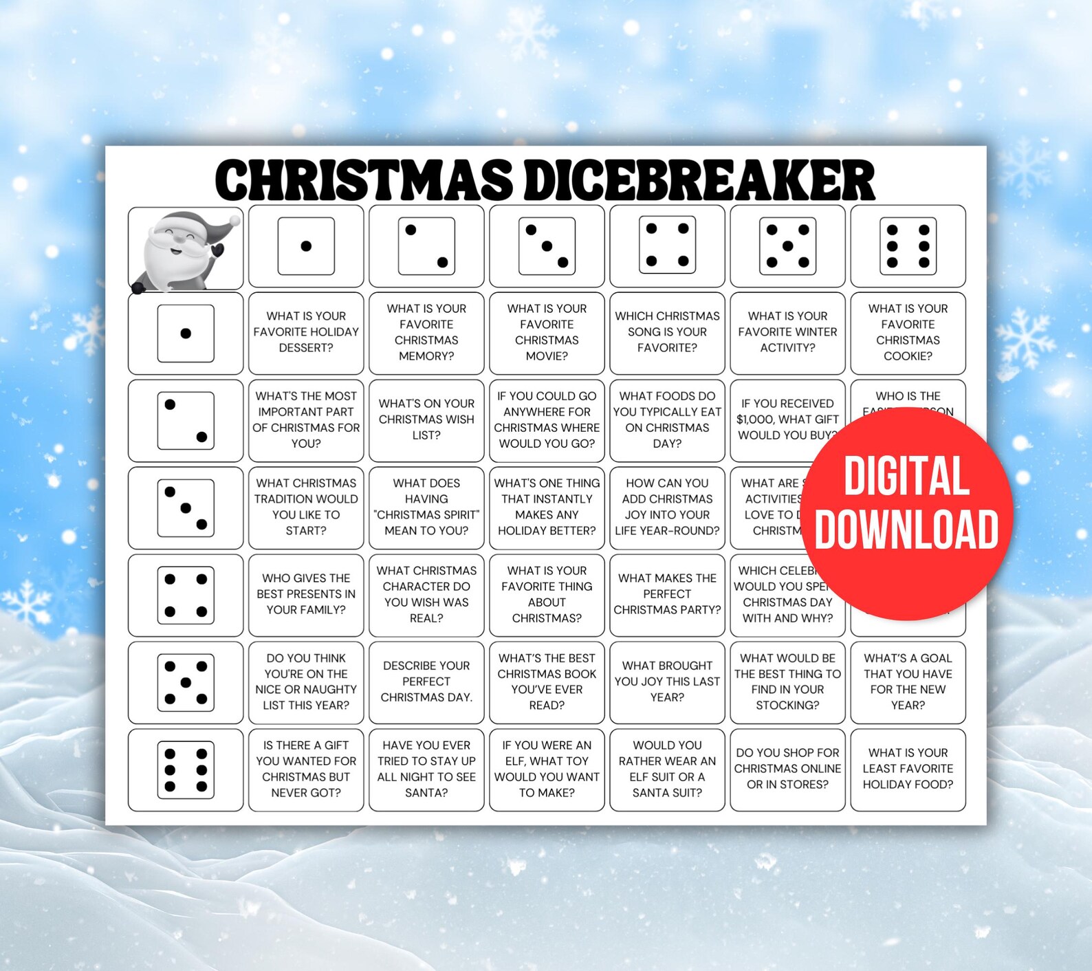 Christmas Dicebreaker, Icebreaker Game, Christmas Games, Christmas ...
