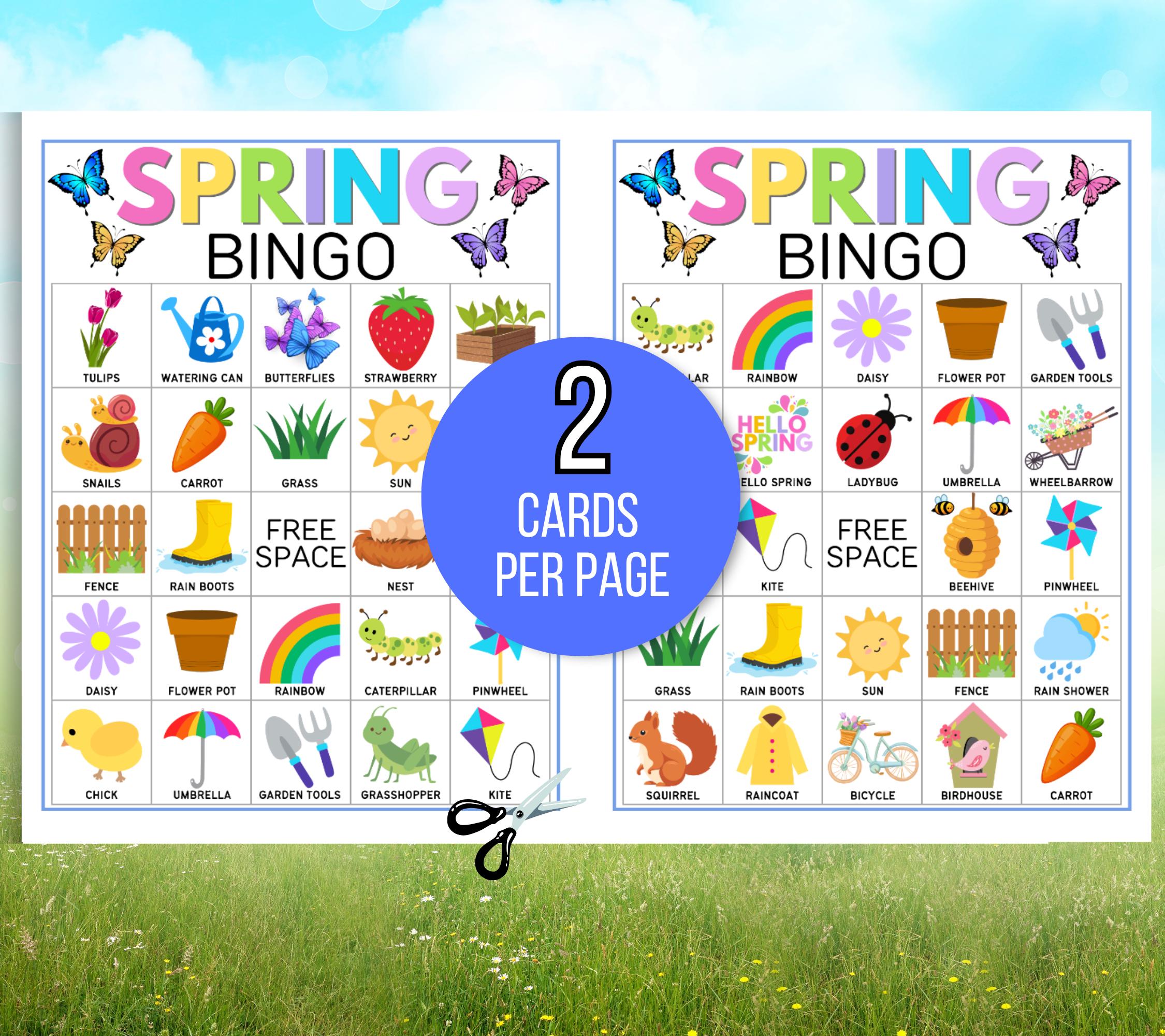 Spring Bingo, 60 Printable Spring Bingo Cards, Spring Party Game ...