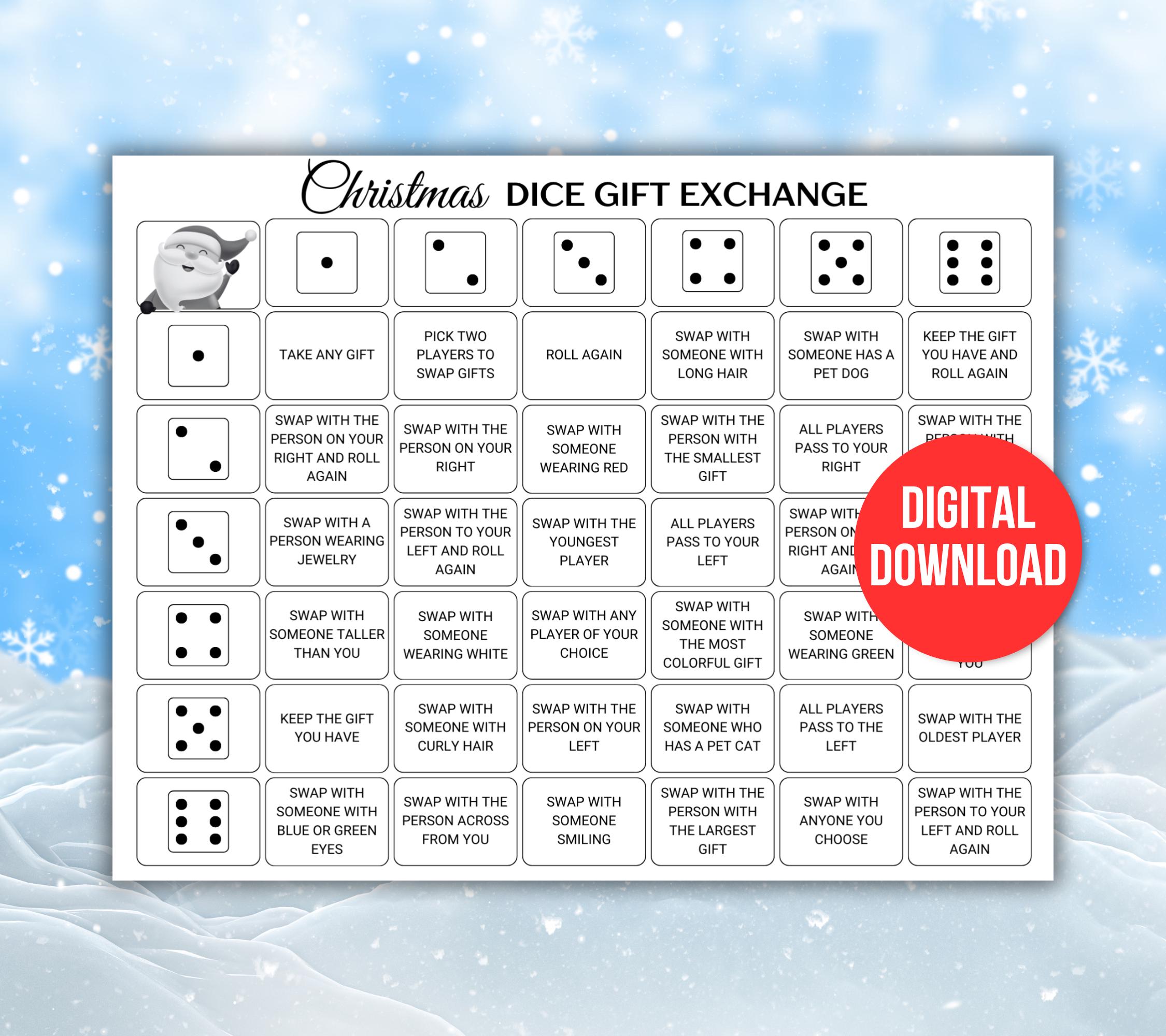 Christmas Gift Exchange Dice Game, Roll the Dice Christmas Game, Fun ...