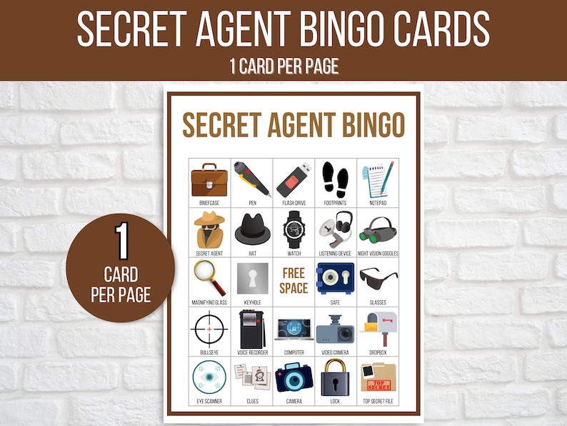 Secret Agent Bingo, 30 Printable Secret Agent Bingo Cards, Secret Agent ...