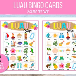 Luau Bingo, Aloha Bingo, Hawaiian Bingo, 30 Printable Luau Bingo Cards ...