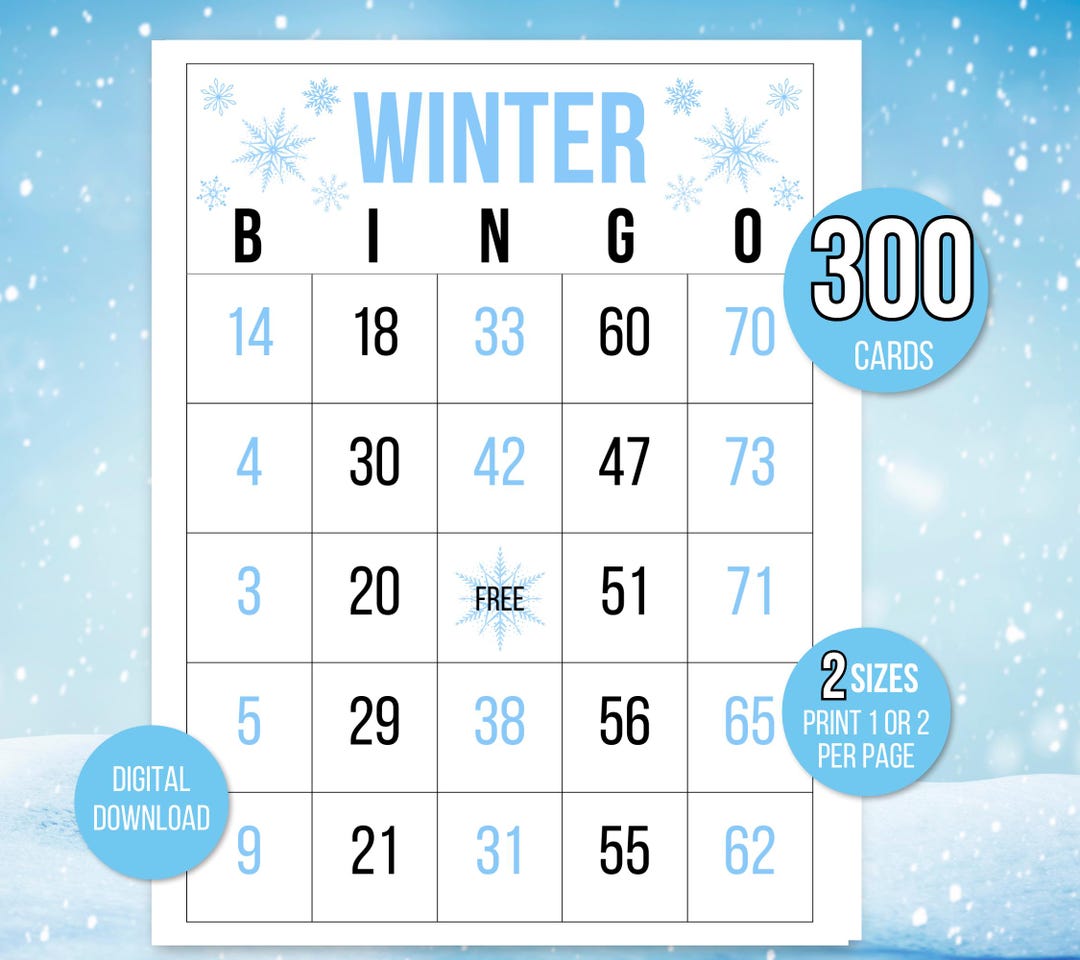 300 Winter Bingo Cards, Winter Number Bingo, Winter Carte Bingo, Winter ...