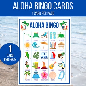Aloha Bingo, Luau Bingo, Hawaiian Bingo, 30 Printable Luau Bingo Cards ...