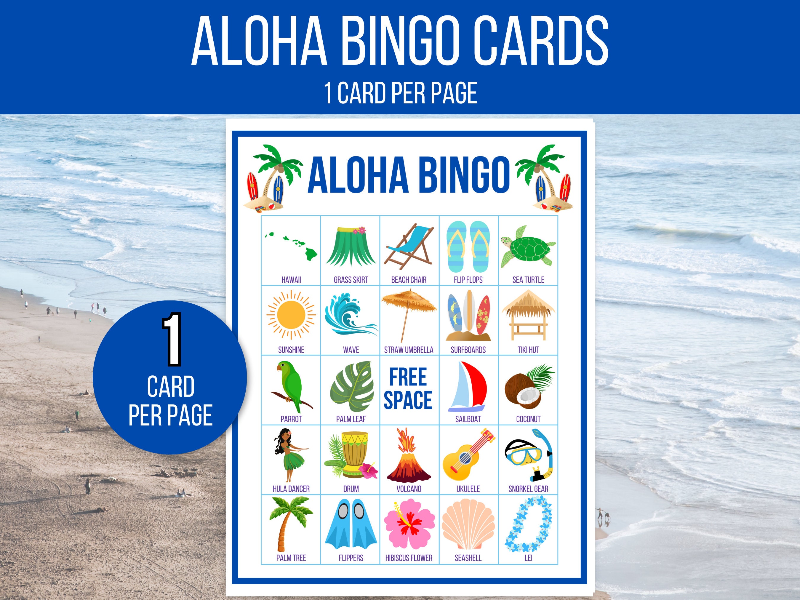 Aloha Bingo, Luau Bingo, Hawaiian Bingo, 30 Printable Luau Bingo Cards ...