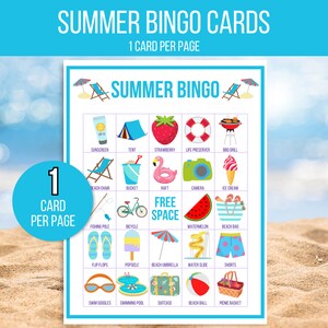 Summer Bingo, 30 Unique Printable Summer Bingo Cards, Summer Game ...