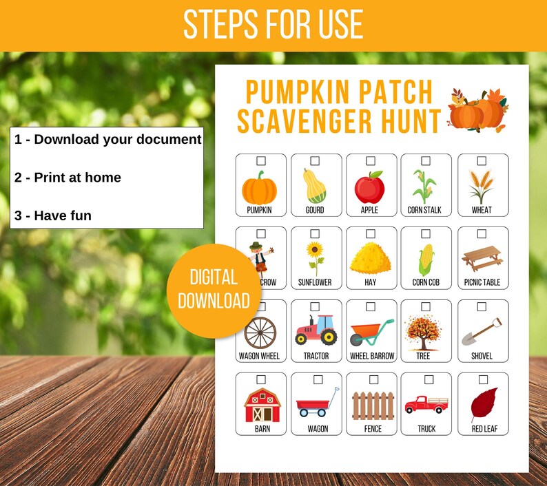 Pumpkin Patch Scavenger Hunt for Kids, Nature Scavenger Hunt, Pumpkin ...