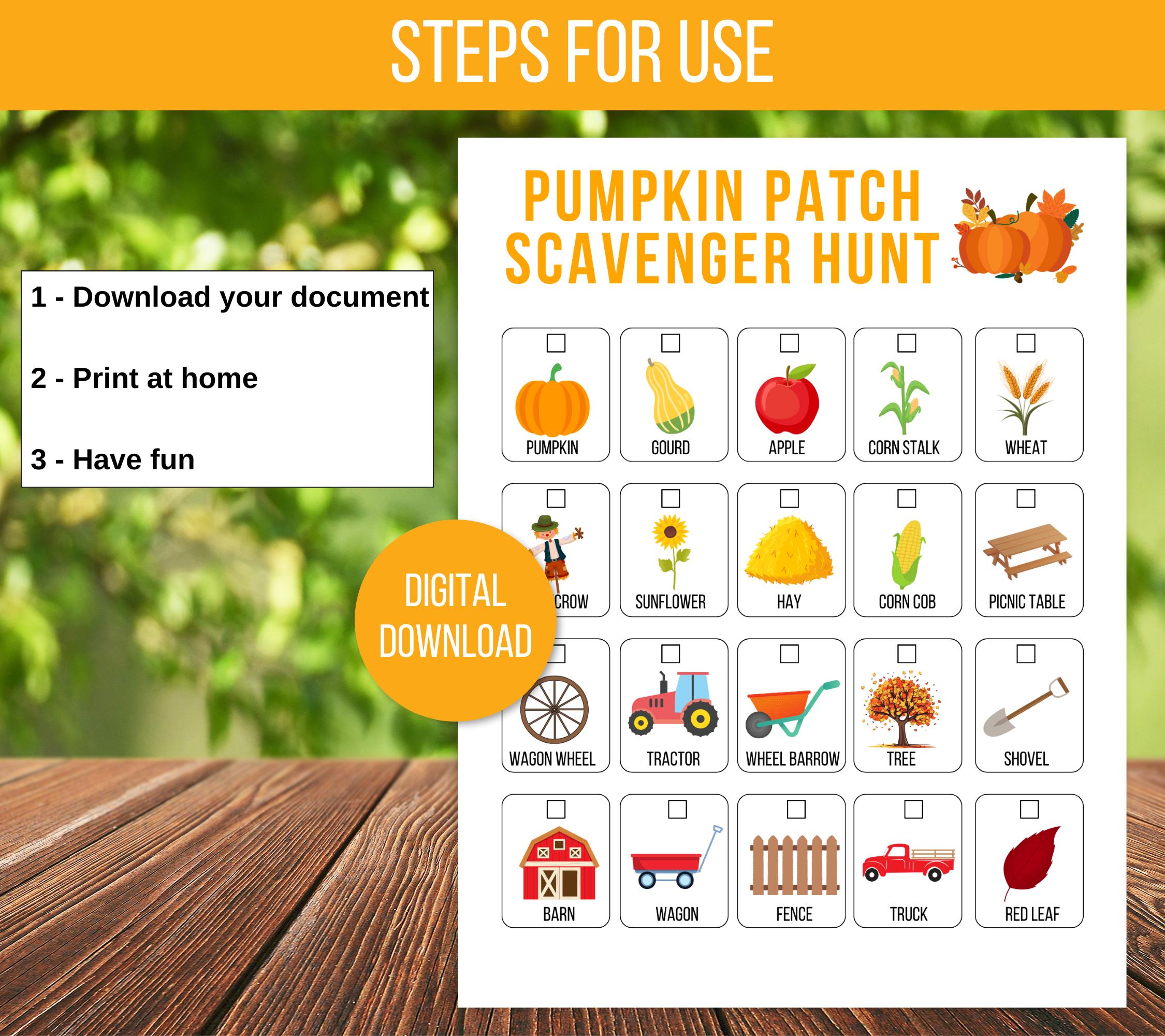 Pumpkin Patch Scavenger Hunt for Kids, Nature Scavenger Hunt, Pumpkin ...