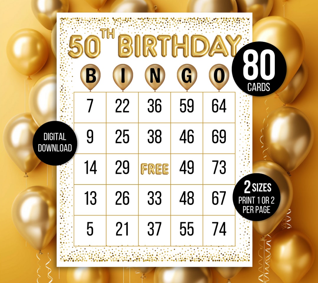 Birthday Bingo, 80 50th Birthday Bingo Cards, 50th Birthday Game, Happy Birthday Bingo Boards ...