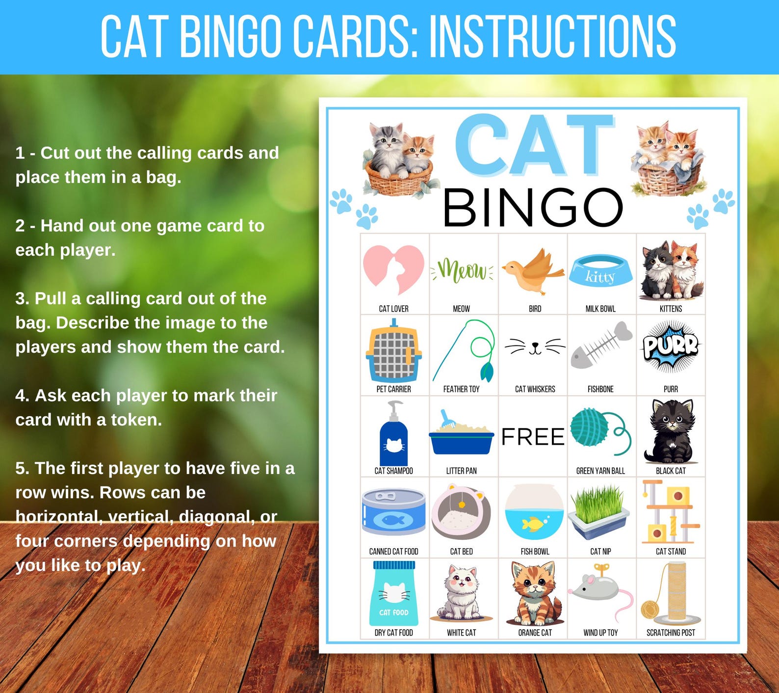 Cat Bingo, 30 Printable Cat Bingo Cards, Cat Birthday Party Game, Cat ...