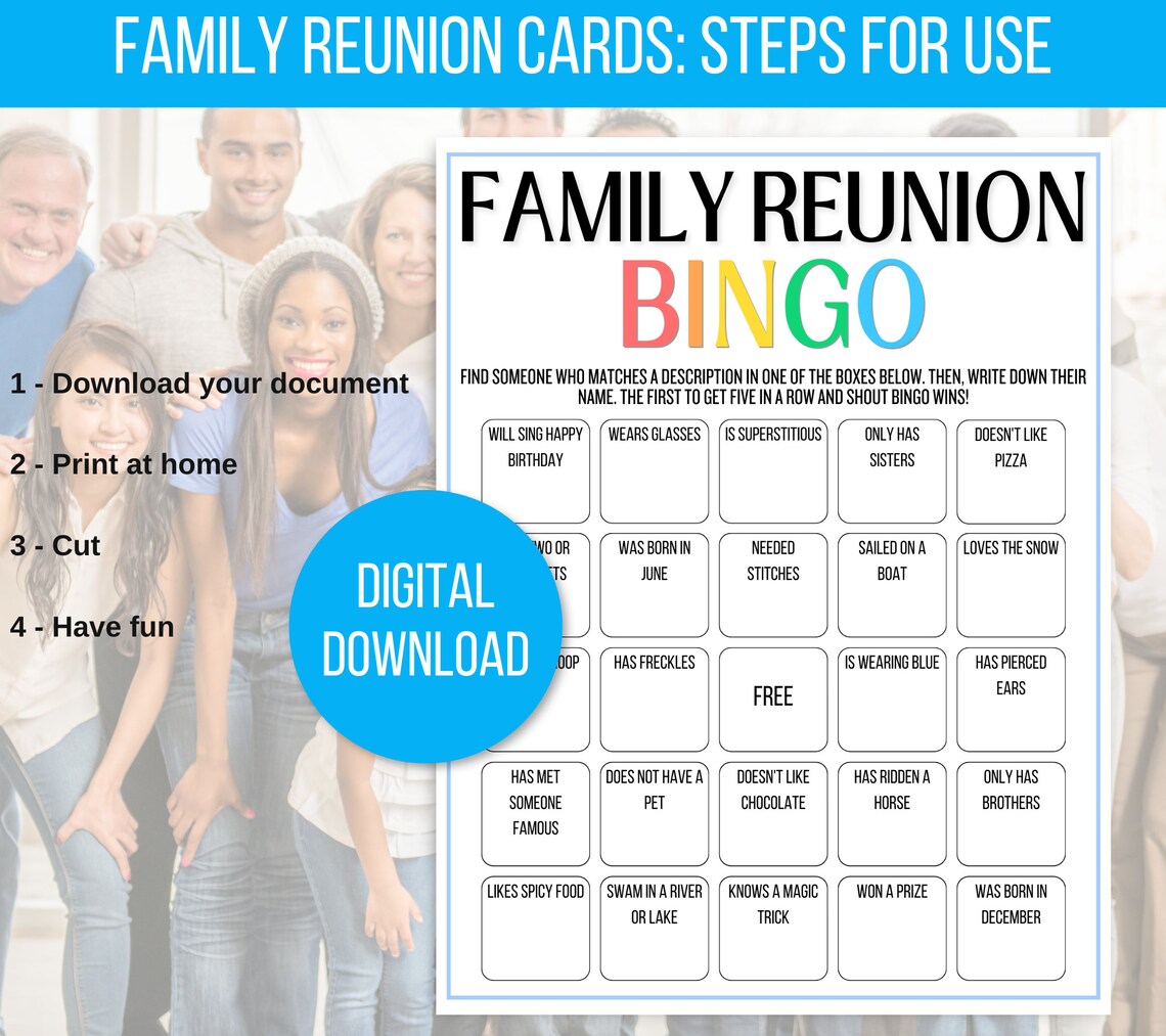 Family Reunion Bingo, Find Someone Who Bingo, Find the Relative Bingo ...