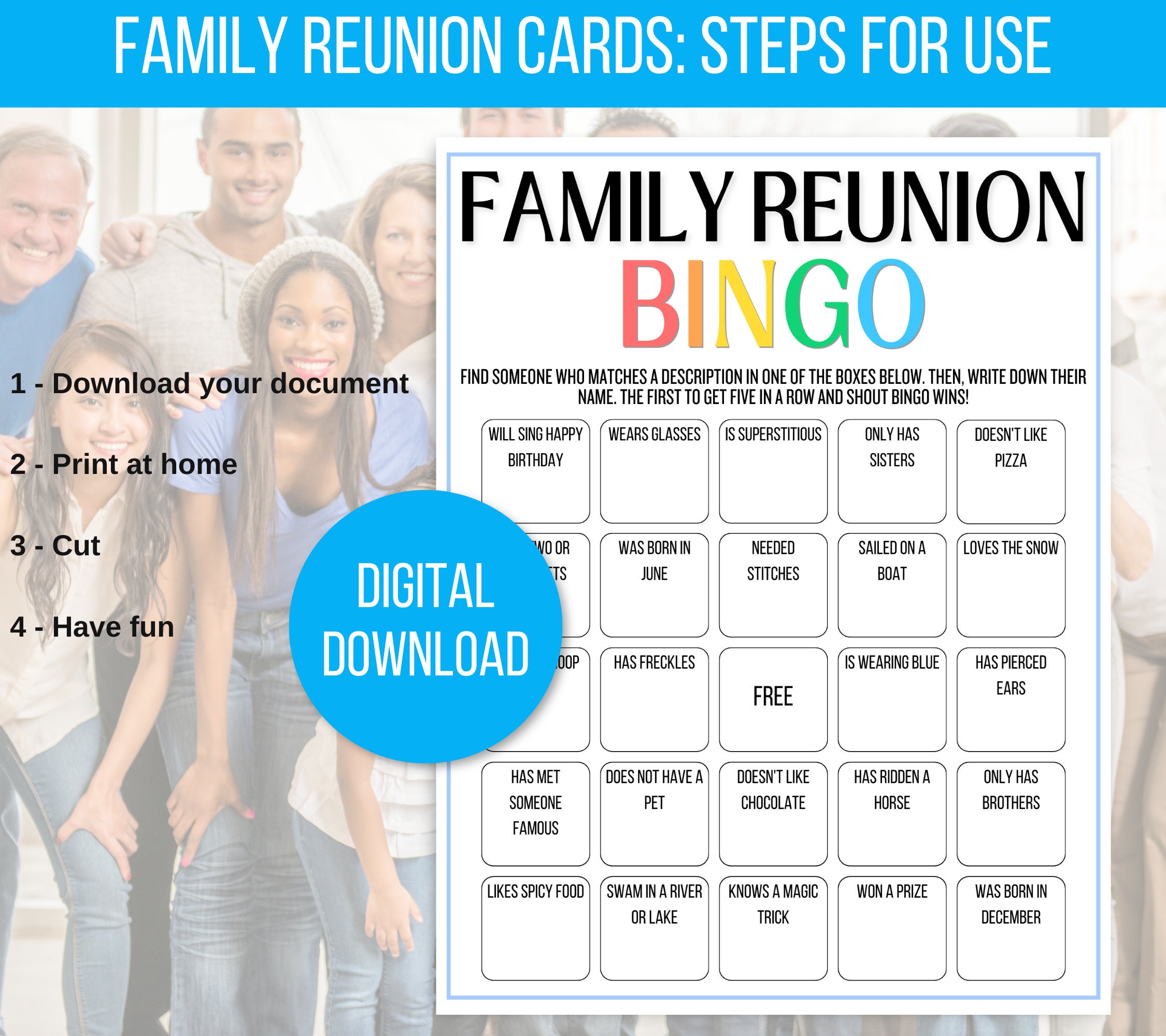Family Reunion Bingo, Find Someone Who Bingo, Find the Relative Bingo ...